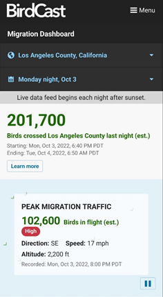 BirdCast: Migration Data & Forecasting | SANTA MONICA BAY AUDUBON ...